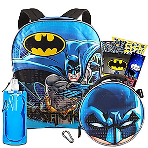 Batman Backpack and Lunch Box Set - Bundle with Batman Backpack for Boys 8-12, Batman Lunch Bag, Water Pouch, More | Batman Lunch Container