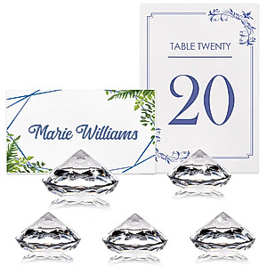 Diamond Table Number Holder & Place Card Holders [20 Pack] Sturdy, Crystal-Clear Acrylic Table Card Stands for Party & Wedding Table Decorations