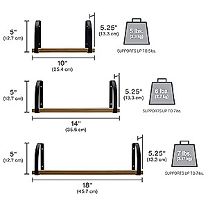 MELANNCO Floating Wall, Wood and Curve Metal Shelves, for Bedroom, Living Room, Kitchen, Nursery, Set of 3, Natural