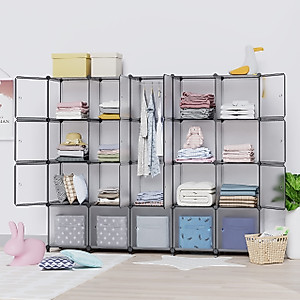 HOMIDEC Cube Storage Organizer, Heavy Duty Portable Closet Wardrobe with Door, 58in Large Closet Organizers and Storage with Hanging Rod for Clothes Yarns Toys Books Tools(20 cube grey)