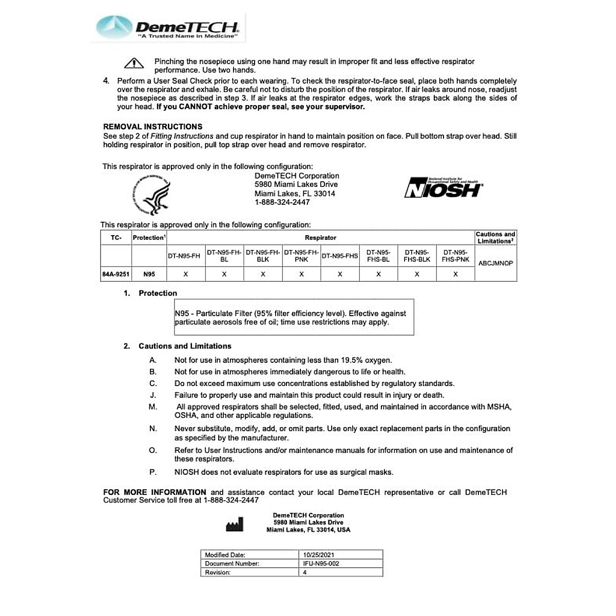 DemeTECH NIOSH N95 Respirator Face Mask, Fold-Style with Headbands, Made in USA, 20 Qty