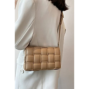 Womens Woven Soft Leather Crossbody Handbag Purse, Small Shoulder Messenger Bag Clutch Wallet Square Bag (Khaki)