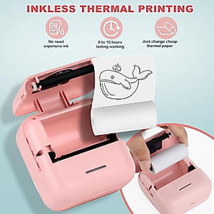 Bakoor Portable Printer, Sticker Printer with 5 Rolls Thermal Paper, Gift for Kids, Friends, Monochrome Printer for Pictures, Photos, Journals, DIY, Compatible with Android or iOS APP