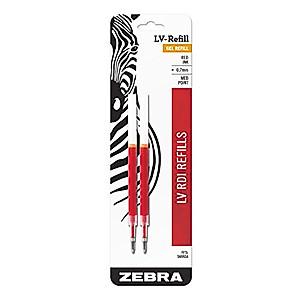 Zebra Pen LV-Refill for Gel Ink Pens, Medium Point, 0.7mm, Red Ink, 2-Pack