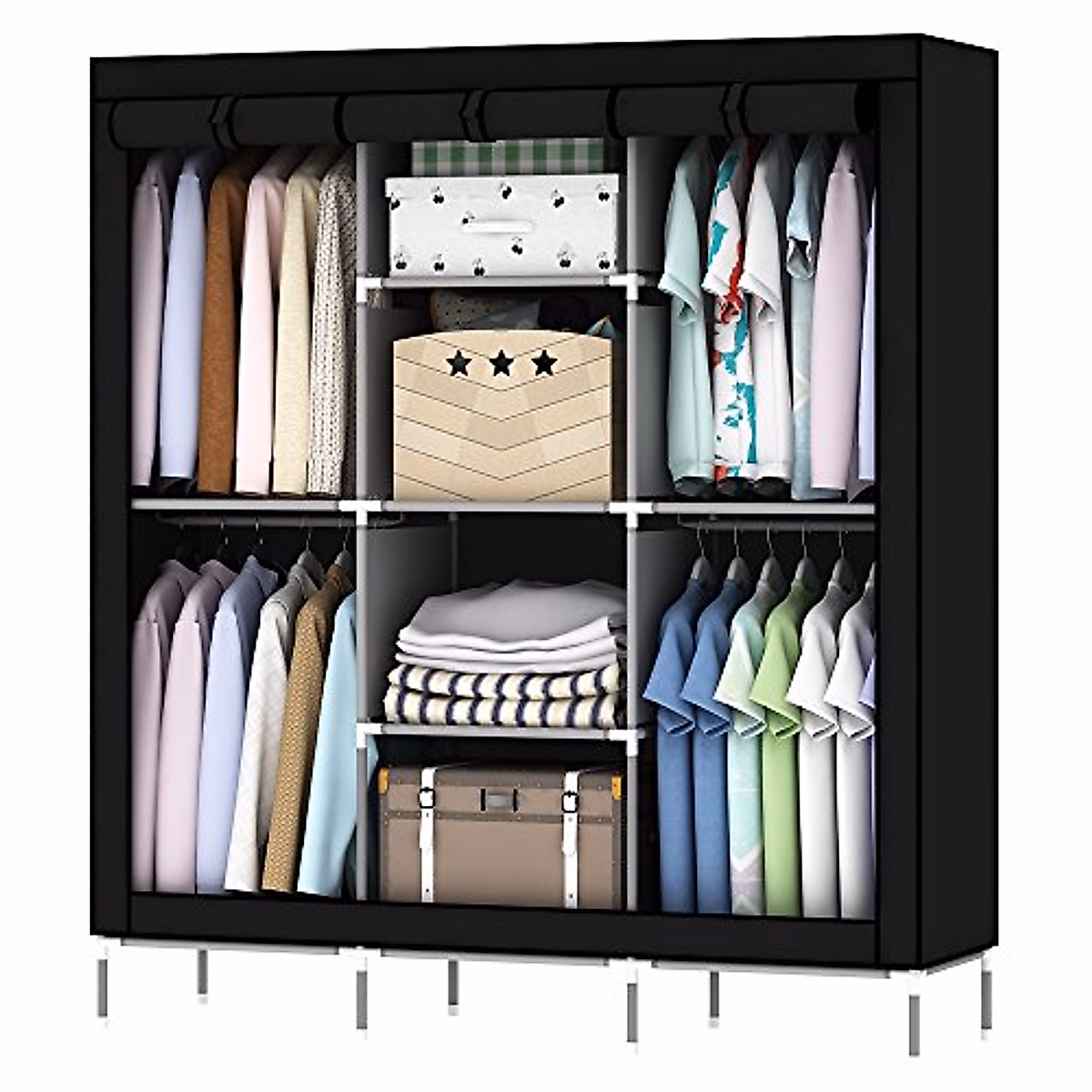 OUMYJIA 69 inches Non-Woven Fabric Wardrobe Portable Clothes Closet Storage Organizer, 51 x 17.5 x 69 inches, Black