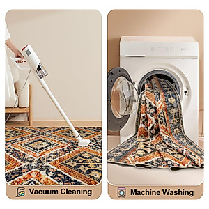 BESTSWEETIE 9x12 Area Rugs, Washable 9x12 Rug, Non Slip Floor Carpet, Low Pile Water Repellent,Ultra Soft Moroccan Rugs for Living Room Bedroom Indoor-Orange/Brown