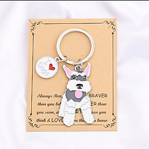 FUSTMW Schnauzer Keychain Miniature Schnauzer Gifts Dog Lover Gifts for Schnauzer Owners Mom Dad Gift Schnauzer Key Ring (White)