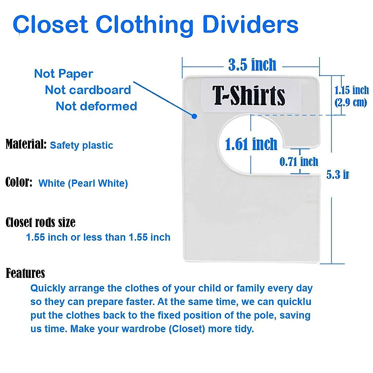 TraGoods 20 Pack White Clothing Rack Size Dividers Plus 90 Labels (1 Inch) and 20 Large Blank Labels, Large Rectangular Clothing Closet Dividers (Pearl White)