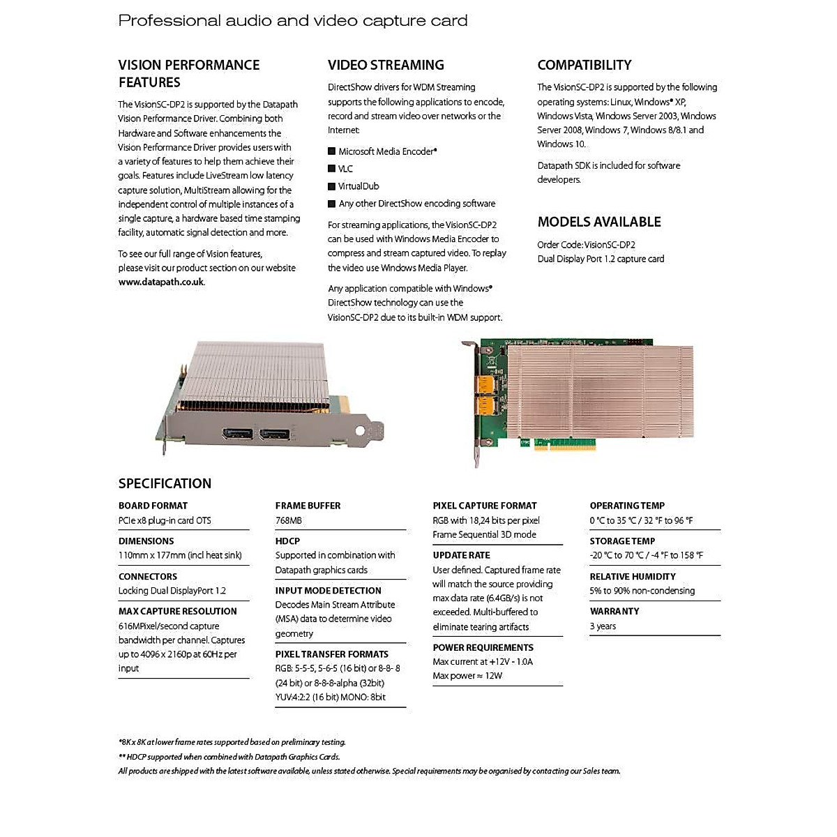 Datapath VisionSC-DP2 Dual Port 4K DisplayPort Capture Card