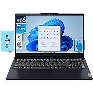 Lenovo IdeaPad 3 15.6" Touchscreen IPS FHD Abyss Blue Laptop (Intel i5-1235U, 8GB RAM, 1TB PCIe SSD, Intel Iris Xe, Backlit KYB, FP, WiFi 6, BT 5.2, Webcam, Win 11 Home) w/Dockztorm Hub