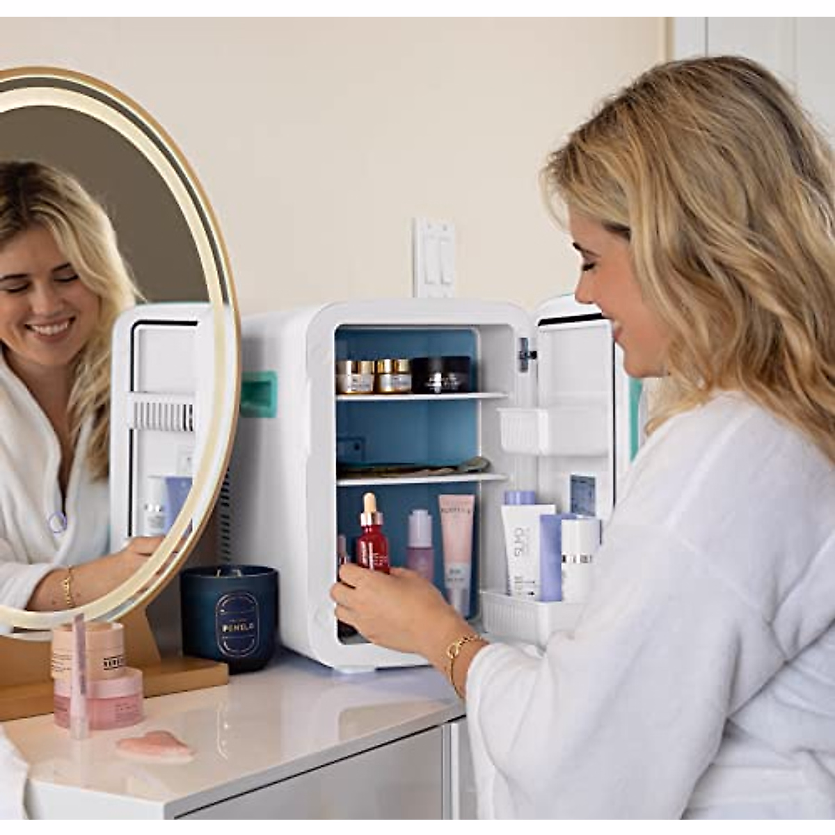 Cooluli 15L Mini Fridge for Bedroom - Car, Office Desk & College Dorm Room - 12V Portable Cooler & Warmer for Food, Drinks, Skincare, Beauty, Makeup & Cosmetics - AC/DC Small Refrigerator (Turquoise)