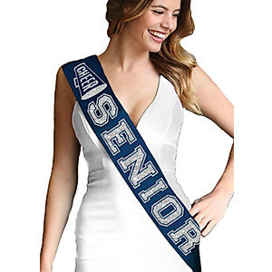 Navy Blue Cheer Senior Sash - Silver Glitter Cheer Senior Navy Blue Premium Grade Satin Sash - Senior Night Supplies for Cheerleaders - Navy Blue Satin (SLV Cheer)