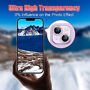 AGVEE 3+3 for iPhone 14 6.1" / 14 Plus 6.7" Camera Lens Protector, Bling Diamond & Bling Glitter Metal Ring 9H Tempered HD Glass Camera Protector Cover Film, Bling-Purple