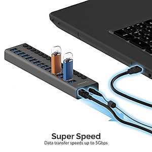 Sabrent 16-Port USB 3.0 Data HUB and Charger with Individual switches + 22AWG 3 Feet USB 3.0 Extension Cable