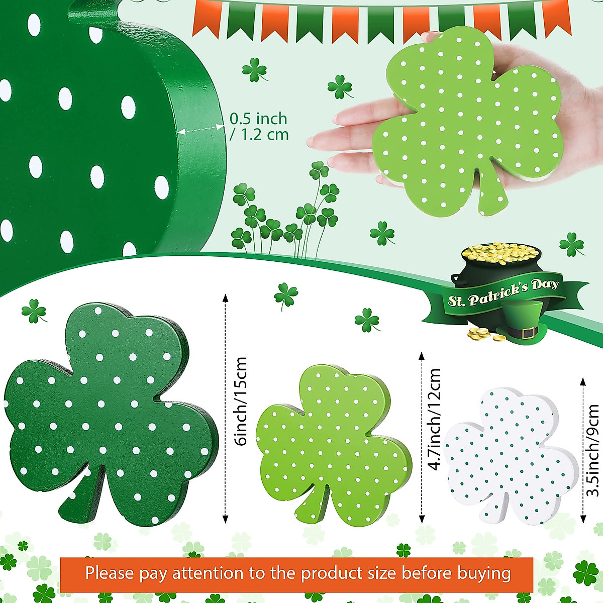 3 Pieces St Patricks Day Table Wooden Signs Shamrocks Wooden Sign Irish Themed Freestanding Table Decorations for Desk Office Home Party Decoration Tray Decor (Lovely Style)