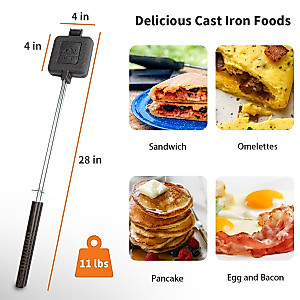 AILITOR Campfire Sandwich Maker Cast Iron Pack of 4 - Pudgy Pie Maker for Camping, Mountain Pie Cooker