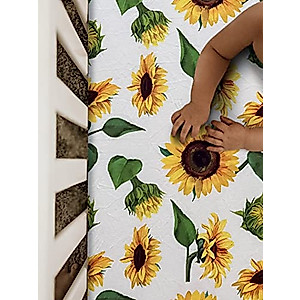 Pack n Play Sheet, Mini Crib Sheet, Portable Crib Sheets, Pack and Play Playard Sheet, Mini Crib Mattress Cover, Mini Crib Fitted Sheet, 38"x 24"x 3'', Sunflower Nursery Decor, Crib Pad Cover