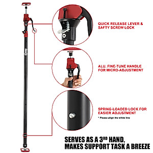 XINQIAO Third Hand Tool 3rd Hand Support System, Premium Steel Support Rod with 154 LB Capacity for Cabinet Jack, Drywall Jack& Cargo Bars, 49.2 IN-114.2 in Long, 1 PC
