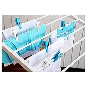 MONSTA Living Spring Clothespins - Plastic Soft Grip, Anti-Slip Clothes Pins with Sturdy Steel Springs - Blue &amp; White Attractive Clothing Line Clips - Top Air-Drying Clothing Pin Set (Pack of 14)