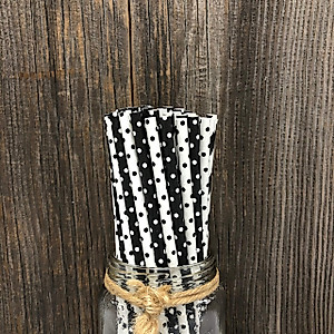 Black and White Paper Straws - Polka Dot - 7.75 Inches - 50 Pack