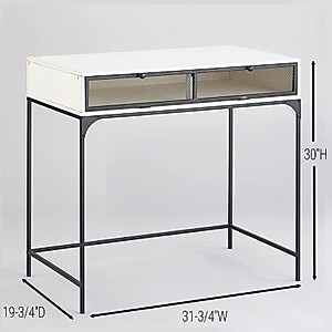 Farmhouse Office Desk - Rustic Desk with Wire Covered Storage - White