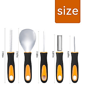 YUET Halloween Pumpkin Carving Kit, 5PCS Professional Sculpting Tools Carving Set, Heavy Duty Stainless Steel, with Carrying Bag, for Adults Or Kids, Halloween Decorations Jack-O-Lanterns (Black)
