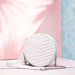 Crossbody Bags for Women Round Purse Quilted purse, Faux Leather, with Tassel