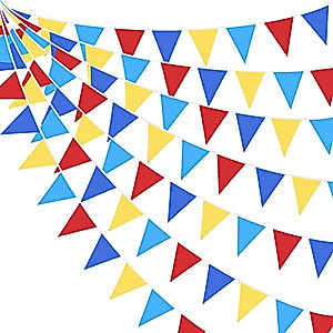 32Ft Red Blue Yellow Party Decorations Carnival Circus Clown Triangle Flag Pennant Bunting Banner Fabric Garland for Kids Birthday Baby Shower Wedding Outdoor Garden Festivals Hanging Decorations