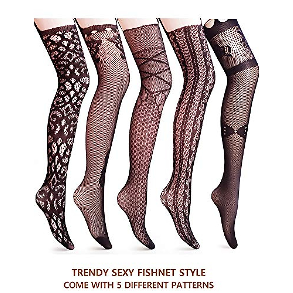 VERO MONTE 3 Styles Thigh High Stockings Fishnet Pantyhose for Women Garter Belt