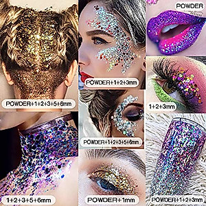 𝐆𝐀𝐁𝐎𝐗 8 Jars Ice Blue Cosmetic Chunky Glitter Set, Holographic Nail Glitter Resin Glitter Fine Powder +1mm+2mm+3mm Sequins Flakes, Iridescent Art Glitter Set for Body Face Eyes Hair Crafts