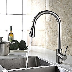Delle Rosa Kitchen Faucet, Brushed Nickel, Single Handle, Pull-Down, 3-Way Spray Setting, Easy Installation, Lead-Free