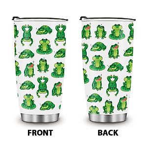 WIRESTER 20 OZ Stainless Steel Tumbler With Lid, Double Wall Vacuum Insulated Tumbler, Coffee Travel Mug Cup for Hot Cold Drinks - Green Frog Funny Playful Postures