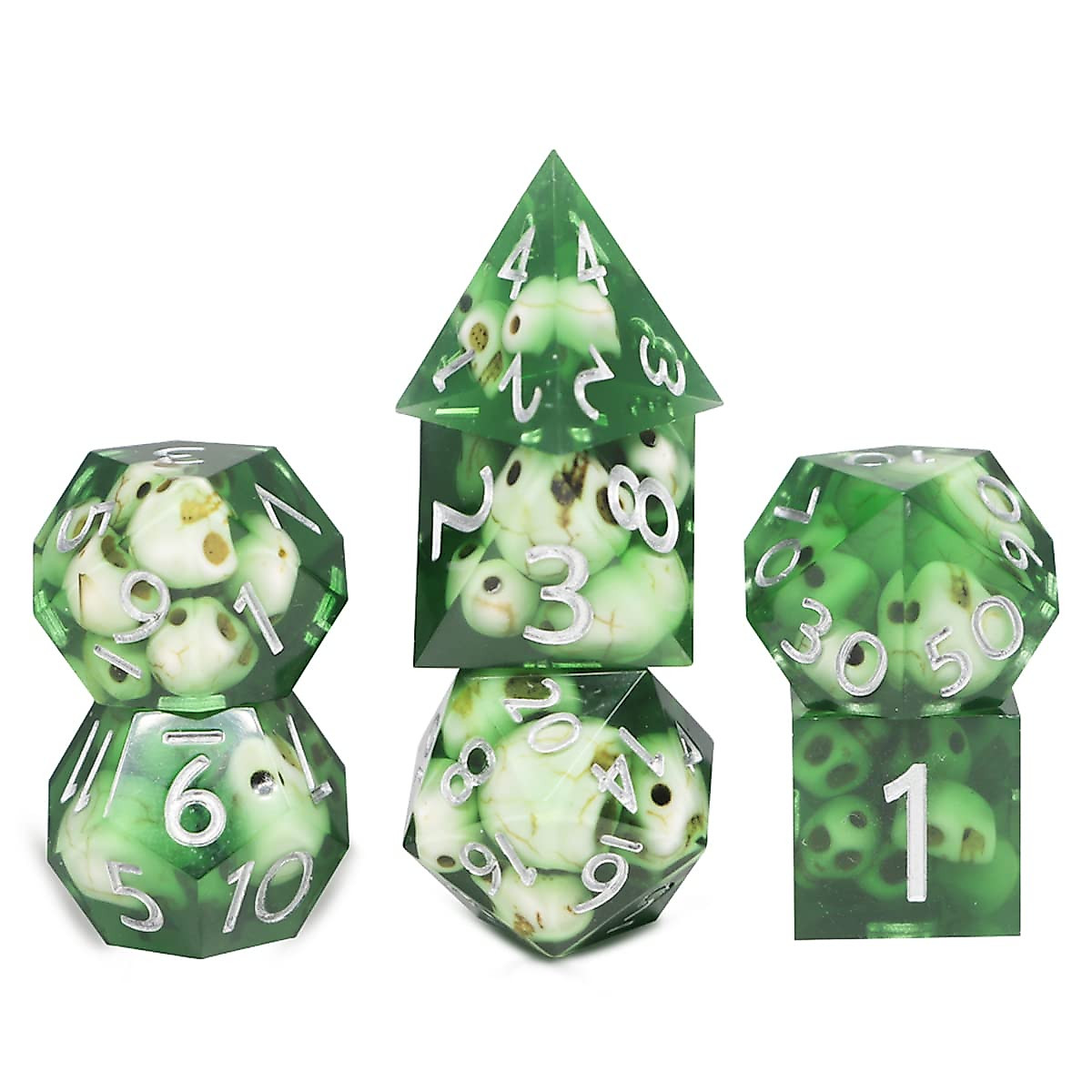 Polyhedron Dice Set of DND Resin Dice Set Green Dice Set D&D Skull Dice Dungeons and Dragons Dice of D&D Sharp Edge Dice RPG Dice of Dice Game