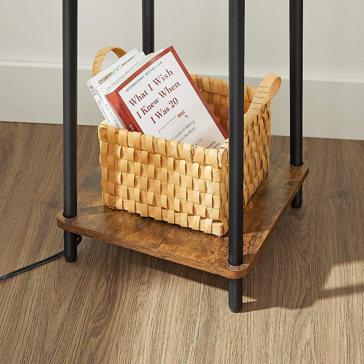 VASAGLE Floor Lamp with Shelves, Standing Reading Lamp with Lamp Shade, for Living Room, Bedroom, Bulb Not Included, Rustic Brown and Black ULFL012B01