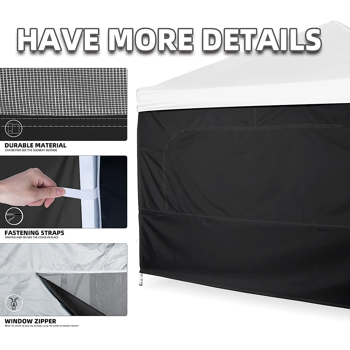 Turtle Life Sunshade Sidewall with Mesh Window and Zipper for 10x10 Pop Up Straight Canopy, 1 Pack,Black