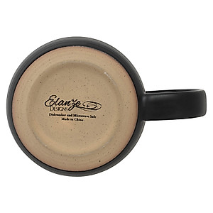 Elanze Designs Ribbed Ceramic Stoneware 16 ounce Raw Clay Bottom Coffee Mugs Set of 4, Black