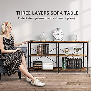 VIVOHOME 55 Inch Narrow Console Table, Industrial Sofa Table Behind Couch with 3-Tier Storage Shelves, Metal Frame, Easy Assembly, for Entryway, Hallway, Living Room