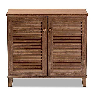 Baxton Studio Coolidge Modern and Contemporary Walnut Finished 4-Shelf Wood Shoe Storage Cabinet