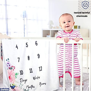 GNEISTO Baby Milestone Blanket for Baby Girl 60"x40"Baby Monthly Milestone Blanket Girl-Large Baby Blanket for Girls-Baby Girl Shower Gift for Nursery Decor-Baby Girl Blanket with Headband and Frames