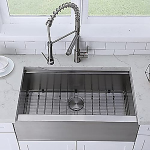 VESLA HOME 33 inch Farmhouse Sink, 304 Stainless Steel Single Bowl Workstation Kitchen Sink, Handmade 16 Gauge 9 inch Deep Apron Sink Farm Sink with Accessories