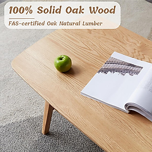 Bamskov 2-Tier Solid Oak Wood Coffee Table - Practical Center Table with Double Storage for Small Apartments, Living Rooms, Bedrooms, and Offices (Natural, 39.37" D x 19.69" W x 17.32" H)