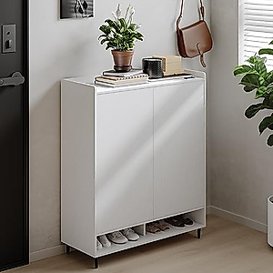 OLD CAPTAIN Shoe Cabinet, 5-Tier Modern Entryway Organizer Cabinet with Door,Deodorisation and Automatic Lighting (White)