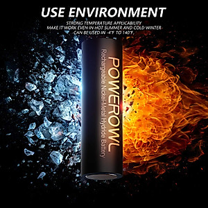 POWEROWL Solar Rechargeable AA Batteries 2800mAh, Wide Temperature Range Battery, Excellent Performance for Solar Garden Lights, Battery String Lights, Outdoor Devices - Recharge Universal (12 Count)