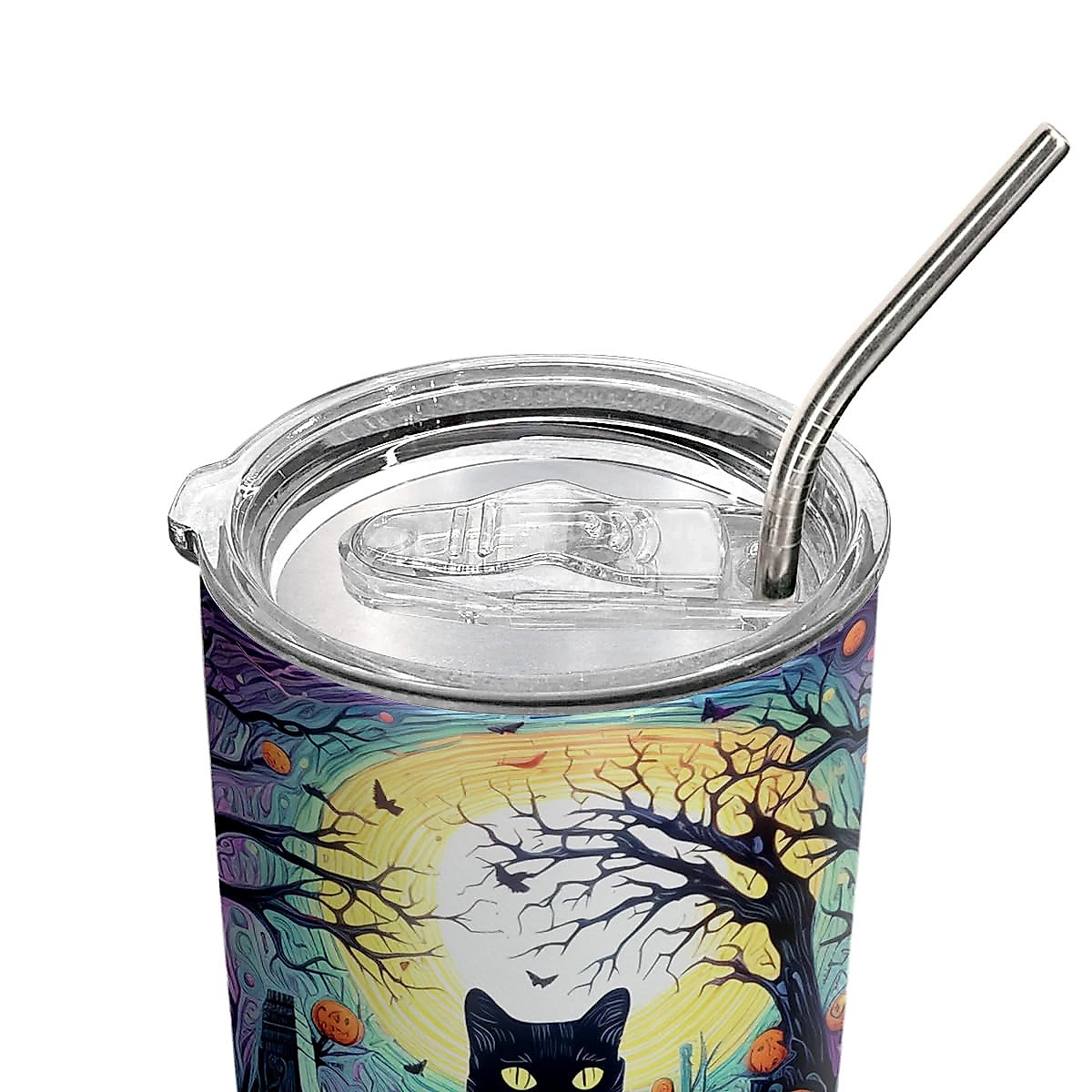 ORCAE 20oz Halloween Pumpkin Ghost Black Cat, Gifts for Cat Lovers, Halloween, Trick or Treat Gifts, Coffee Thermos, Stainless Steel Double Wall Vacuum Insulated Coffee Mug, Travel Cup with Lid - BH