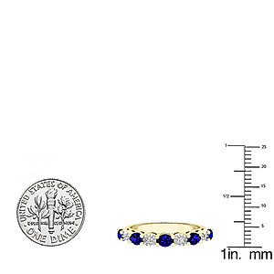 Dazzlingrock Collection 14K Round Blue Sapphire & White Diamond Bridal Wedding Band Anniversary Ring, Yellow Gold, Size 9.5