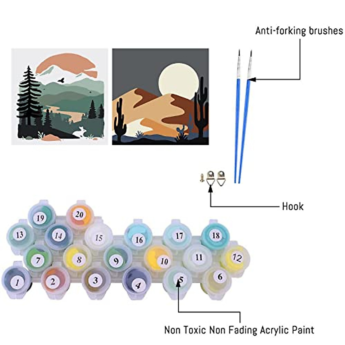 2 Pack Frame Paint by Number for Kids Mountain Sun– Kids Paint Set DIY Paint by Numbers for Kids Beginners Ages 4-8 |Easy Acrylic Watercolor Paint Numbers Oil Painting Kits for Kids (with Frame)