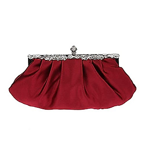 DEBIMY Satin Pleated Rhinestone Clutch Purse Wedding Party Prom Evening Bag Handbag Purse Claret