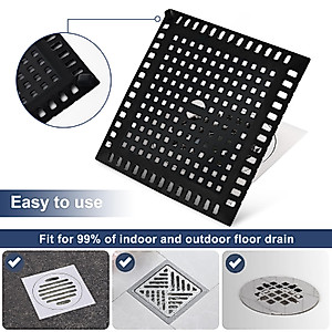 WINDALY Shower Drain Cover Hair Catcher, Shower Drain Hair Catcher, Black Matte Square Drain Cover for Catching Hair, Suitable for Bathroom Floors, Balconies, Bathtubs, Kitchen Drains