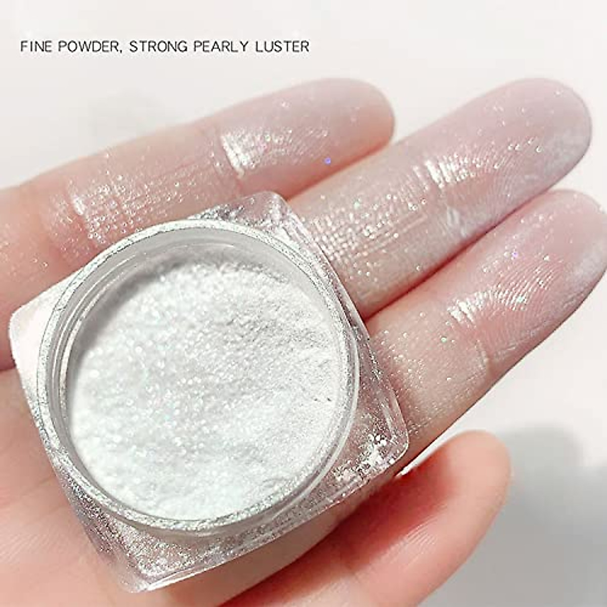 4 Boxes White Aurora Nail Powder, Holographic Pearlescent Glitters