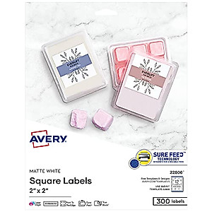 Avery Square Labels for Laser & Inkjet Printers, Sure Feed, 2" x 2", 300 White Labels (22806)